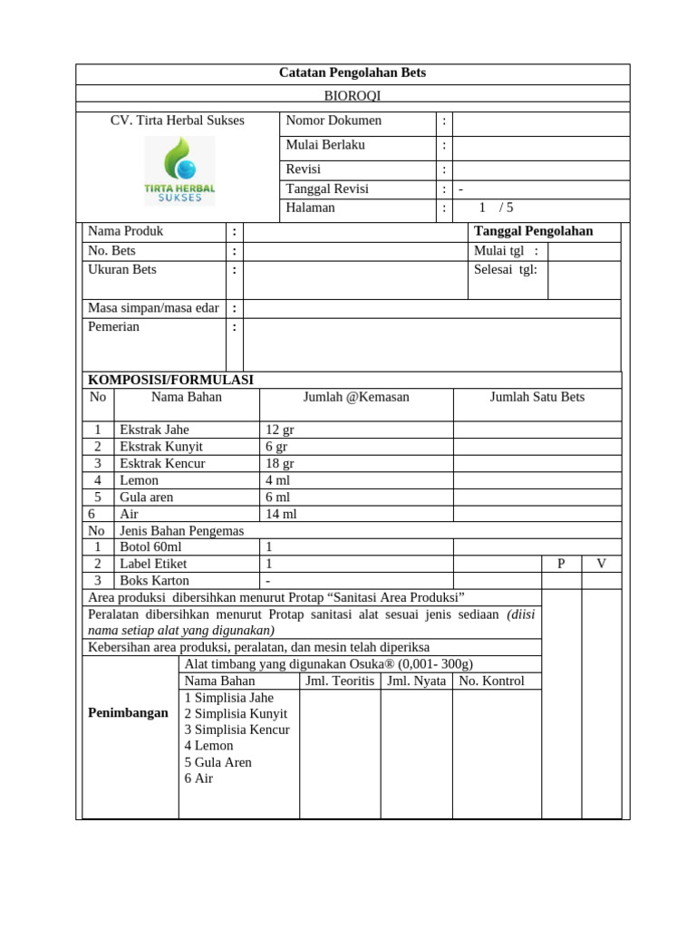 BIOROQI Catatan Pengolahan Bets | PDF