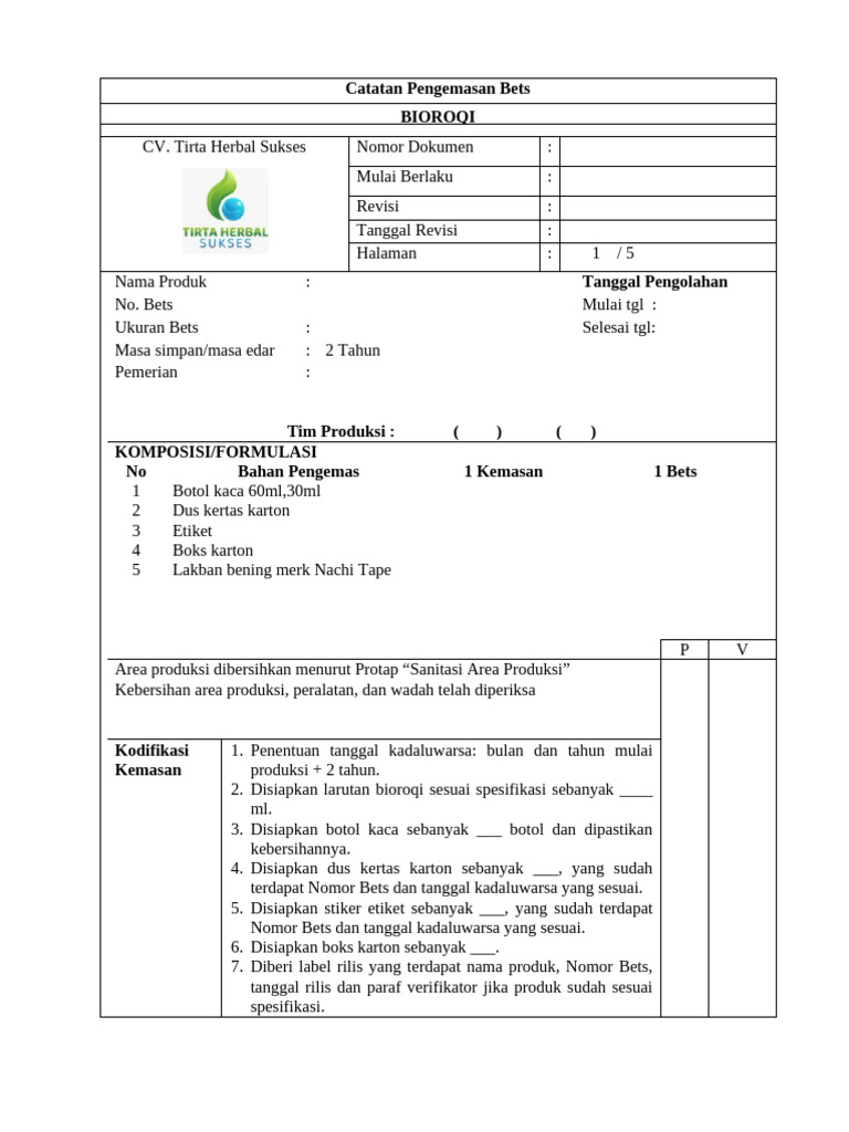 BIOROQI Catatan Pengemasan Bets | PDF