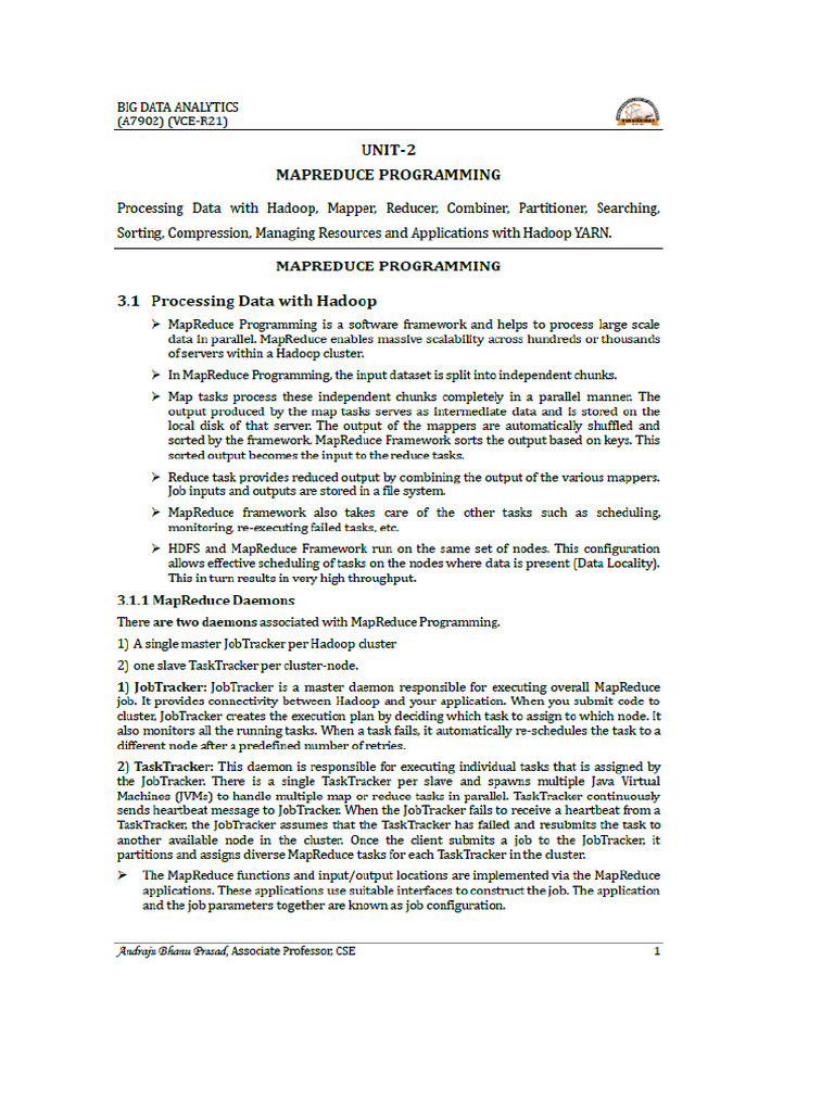 3 Big Data Analytics-MapReduce R21 A7902 ABP | PDF