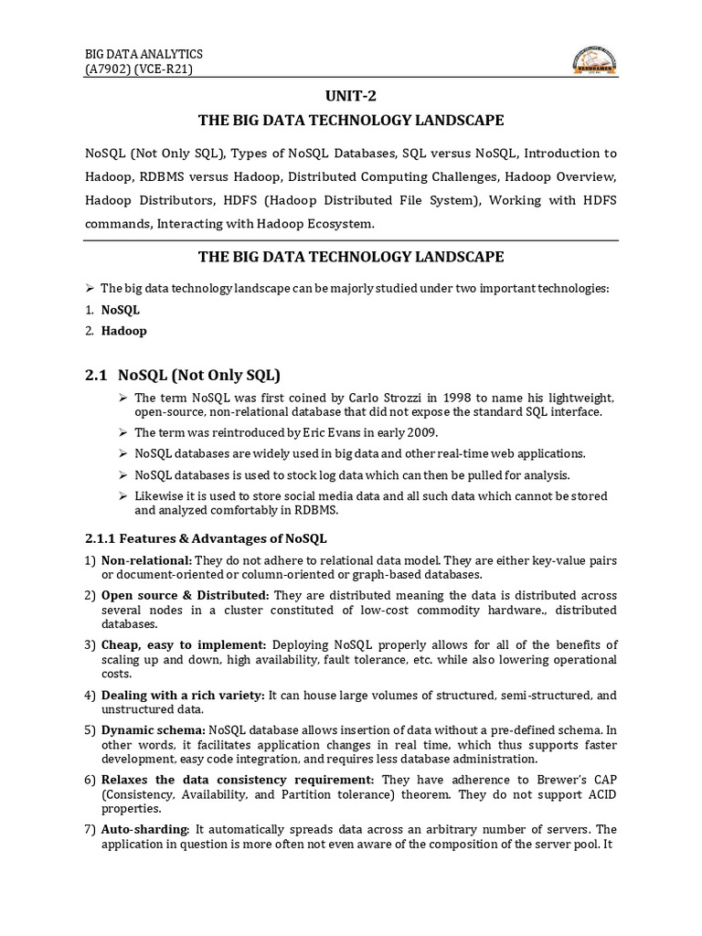 UNIT - 2 BDA - Hadoop R21 A7902 FINAL | PDF | Apache Hadoop | No Sql