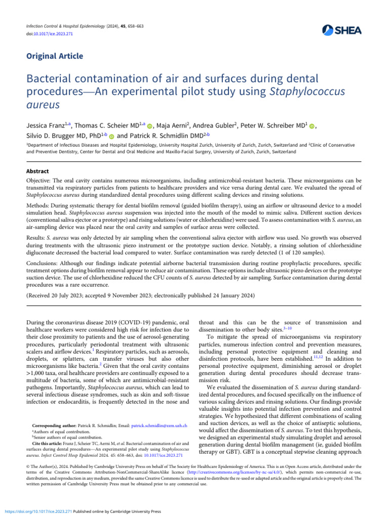 Bacterial Contamination of Air and Surfaces During Dental Proceduresan ...