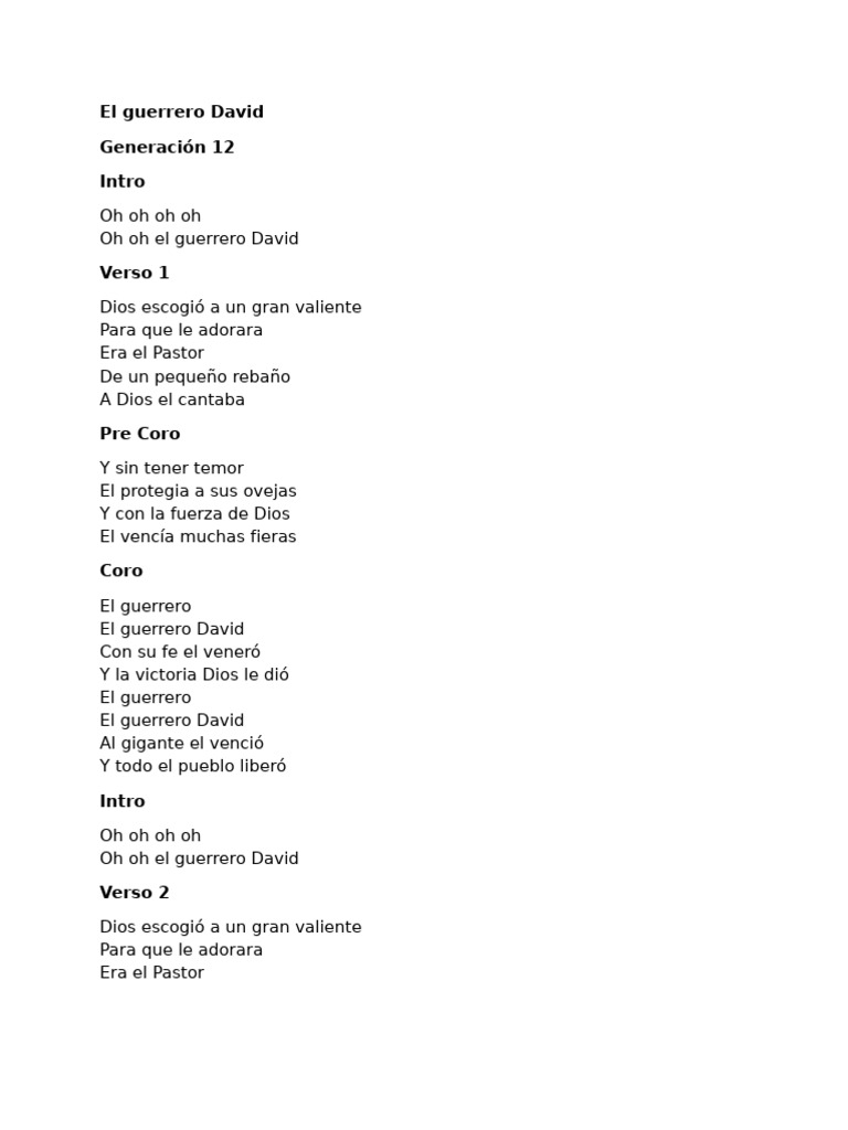 El Guerrero David: Letra y Acordes | PDF | David