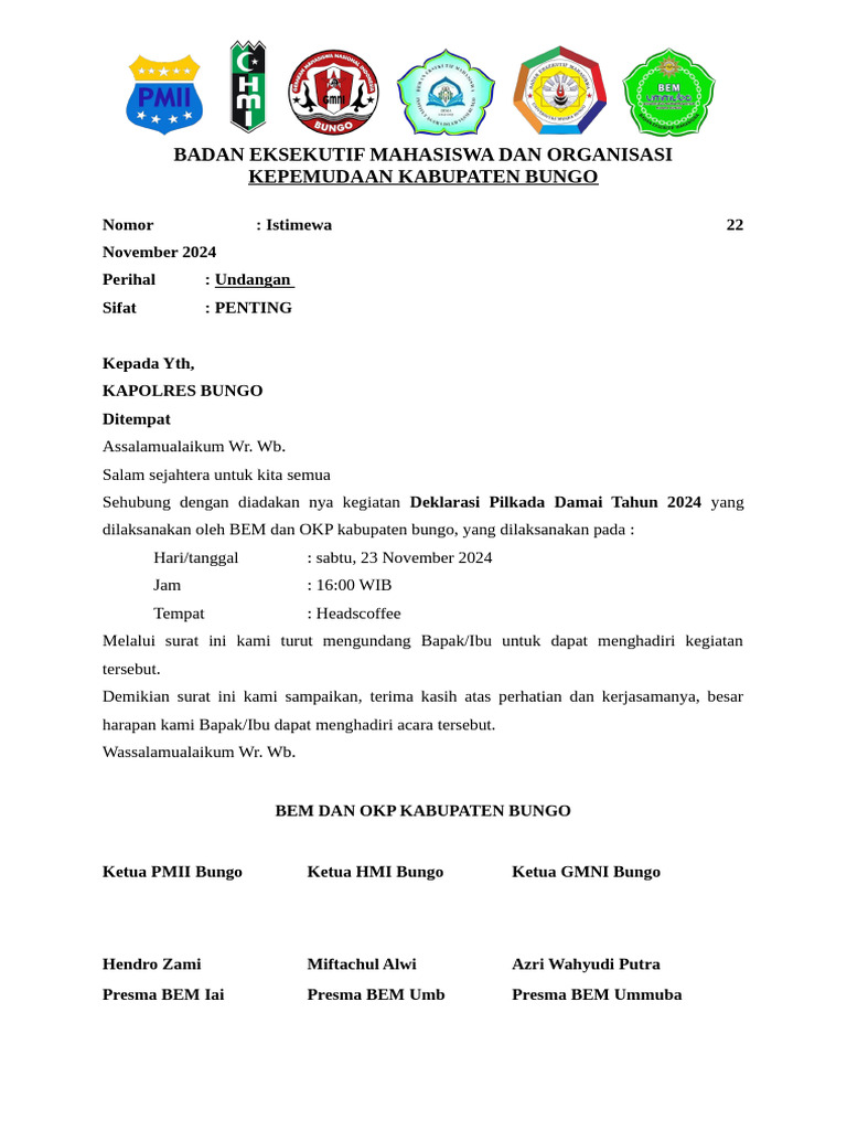 Undangan Deklarasi Pilkada Damai 2024 | PDF