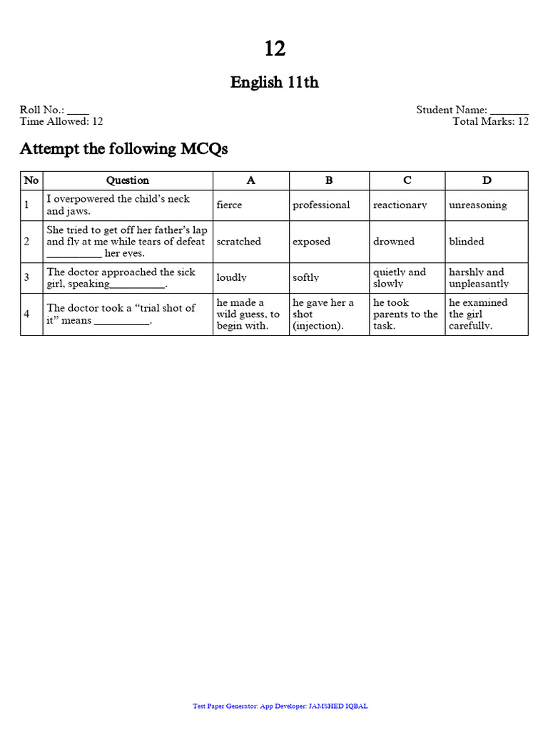 English 11th - 10-12-2024-062140987 | PDF