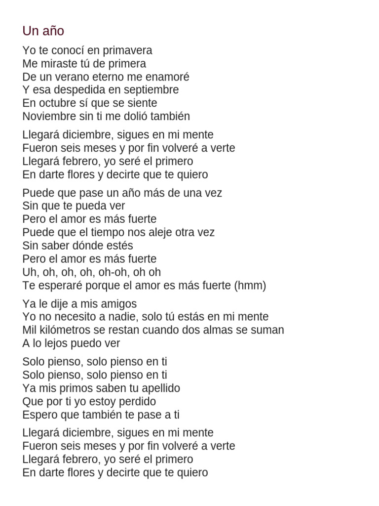 Letra de Un Año | PDF