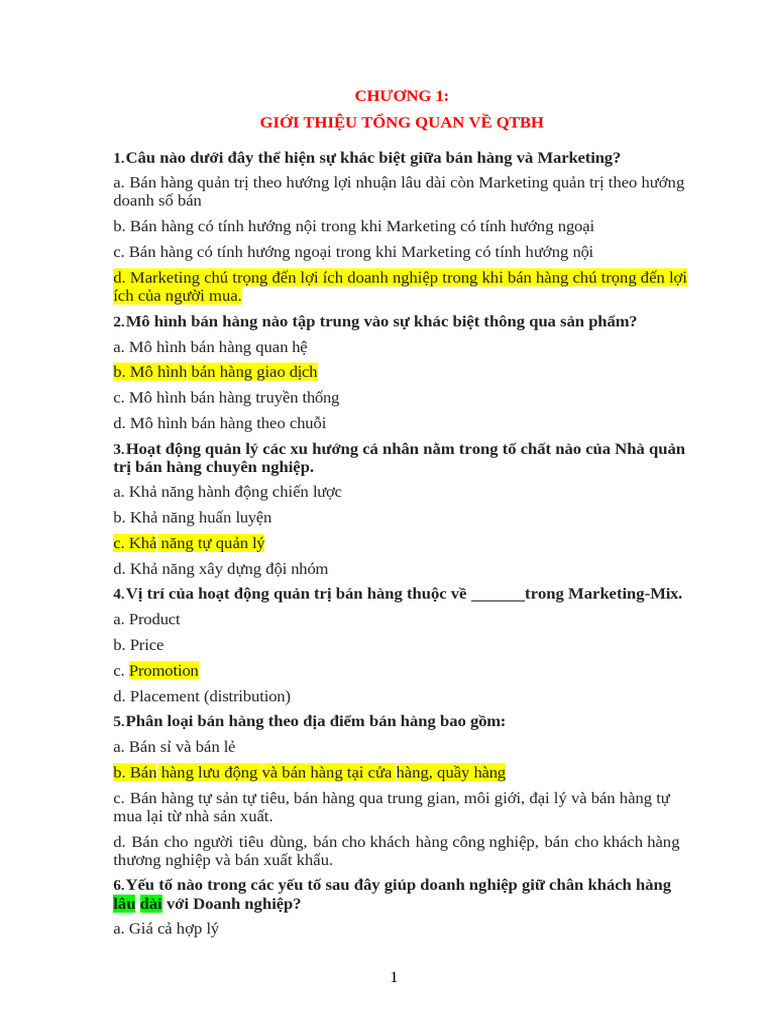 TRẮC NGHIỆM QTBH FINAL-trang | PDF