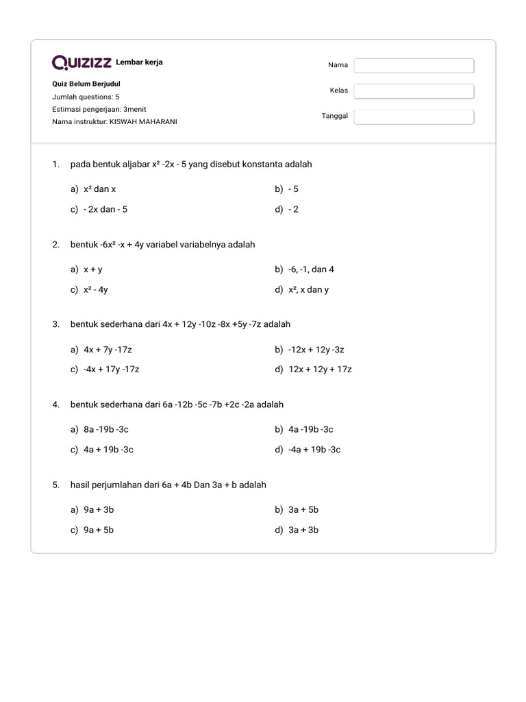 Worksheet - Quizizz | PDF