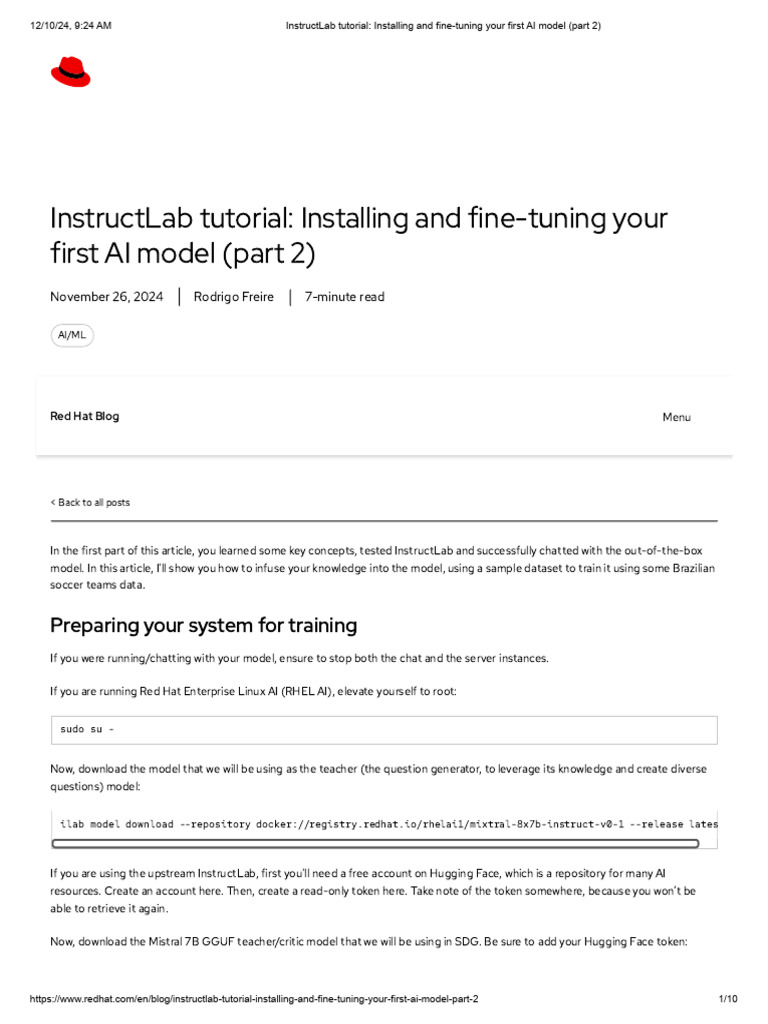 InstructLab tutorial_ Installing and fine-tuning your first AI model (part 2) | PDF