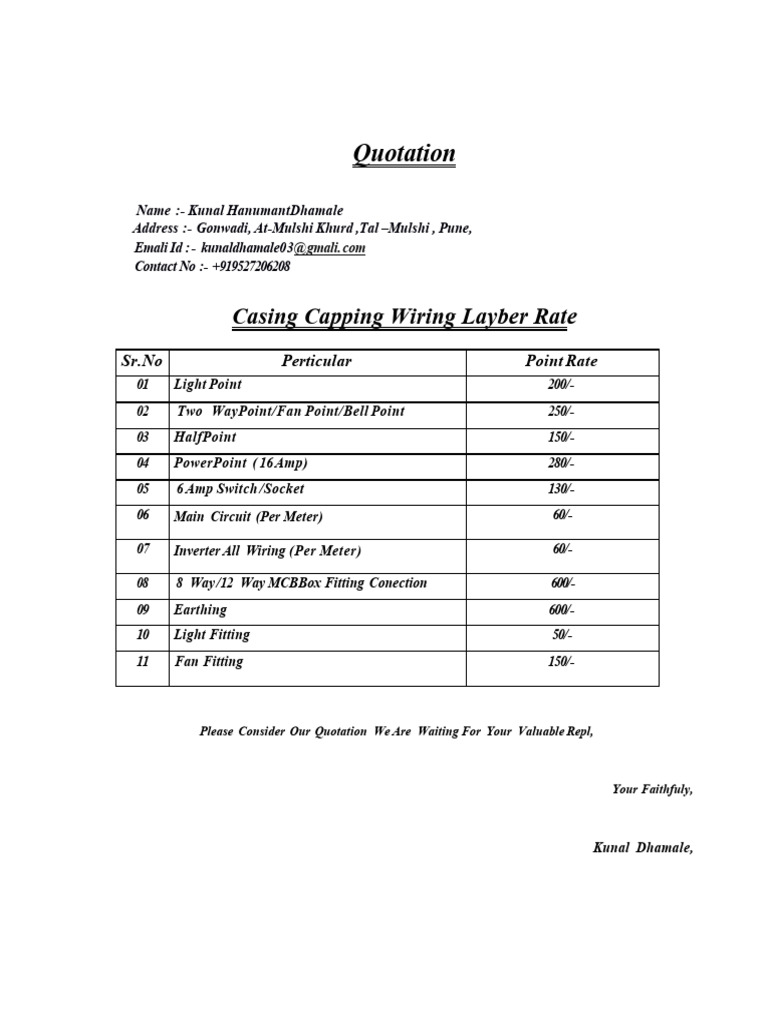 Electrical Quotation for House Wiring | PDF