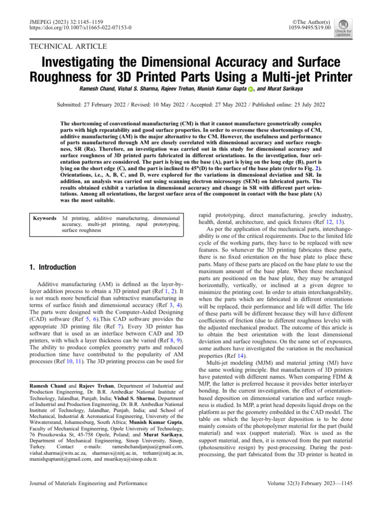 s11665-022-07153-0 | PDF | 3 D Printing | Surface Roughness
