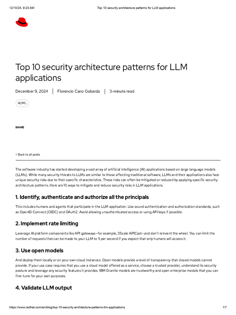 Top 10 Security Architecture Patterns For Llm Applications Pdf