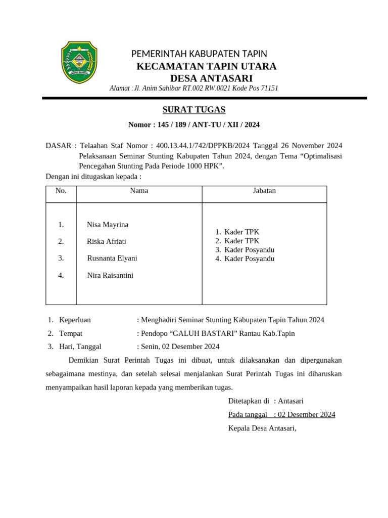 Surat Tugas TPK | PDF
