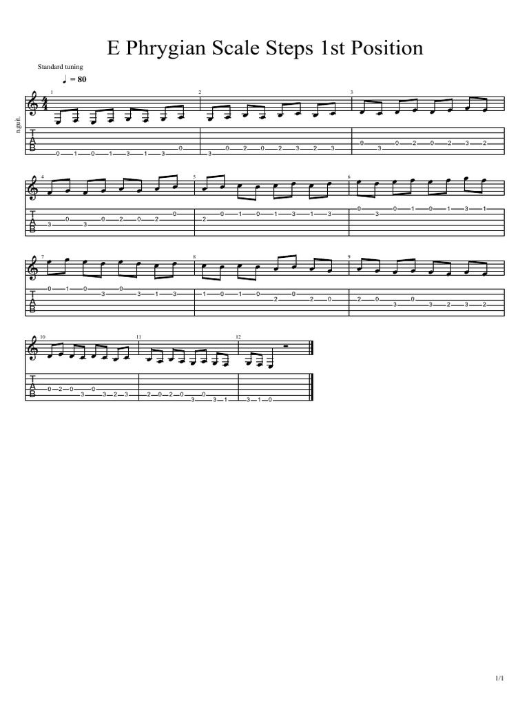 4. E Phrygian Scale Steps 1st Position | PDF | Music Theory | Pitch (Music)