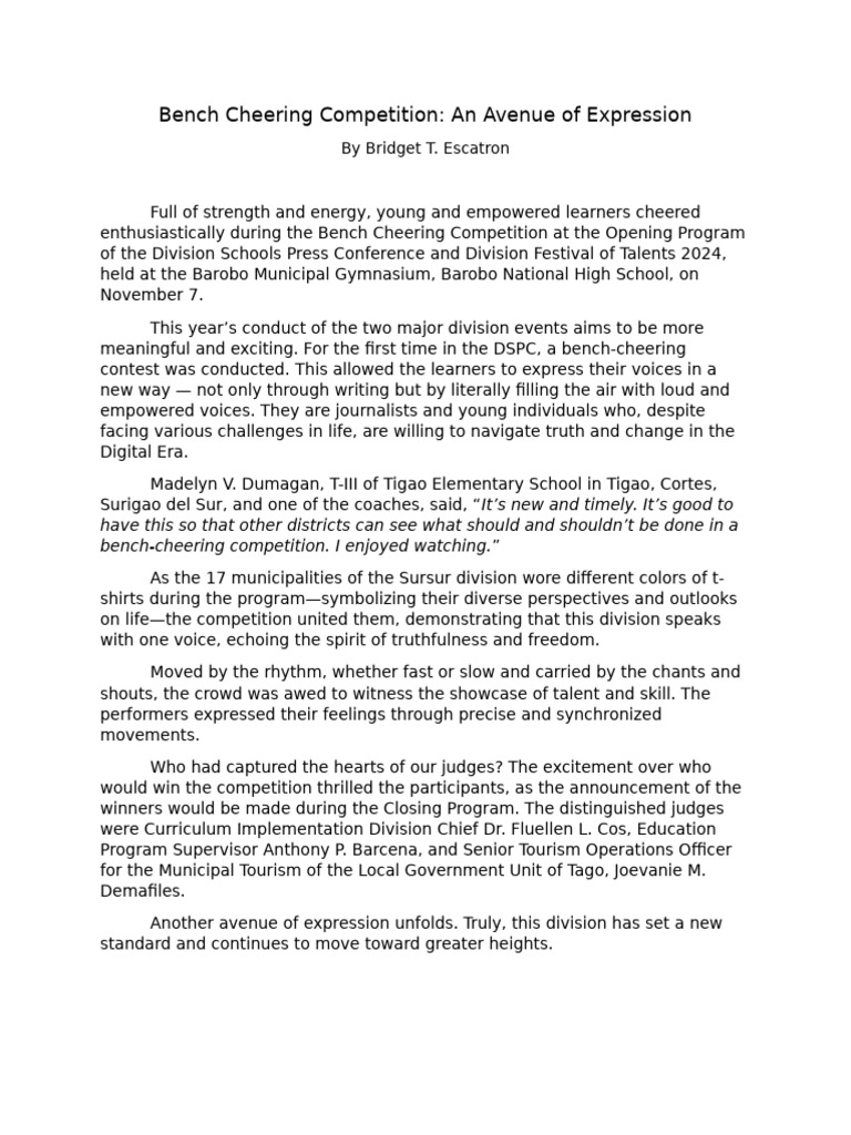 BENCH CHEERING 2024 - BTEscatron | PDF