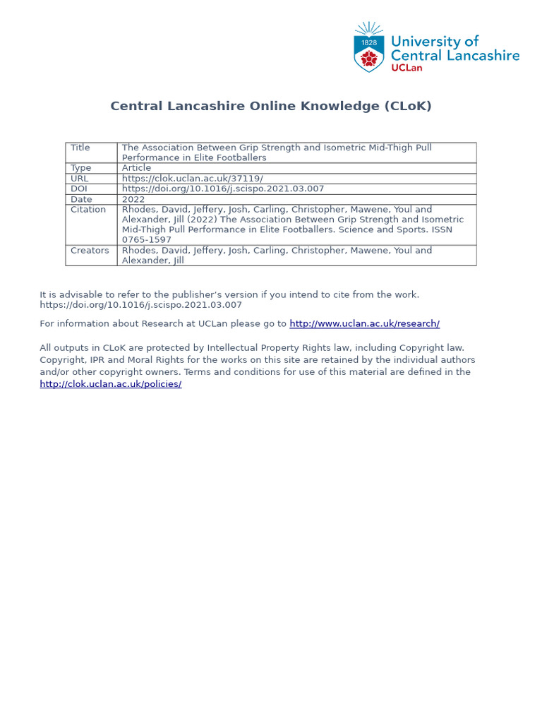 Correlacion Association Between Grip Strength IMTP | PDF | Hip