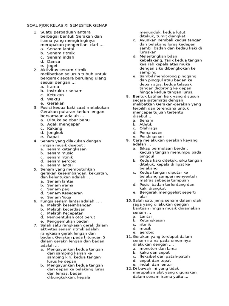 Soal Pjok Kelas Xi Semester Genap TP 2024 | PDF