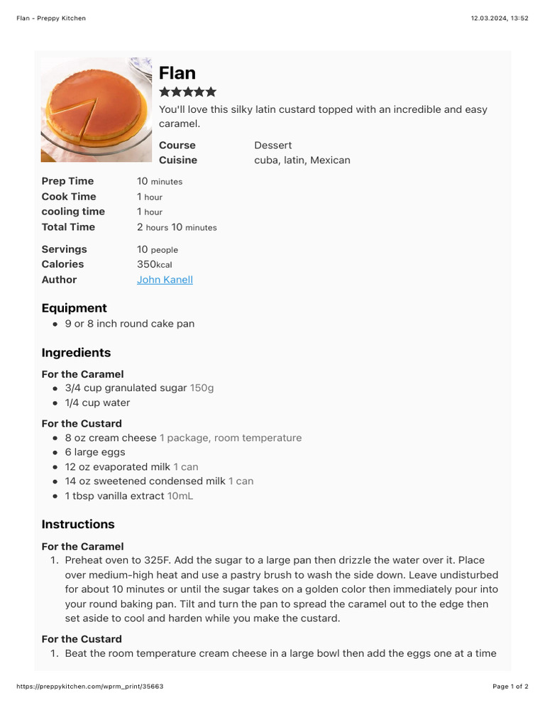 Flan - Preppy Kitchen | PDF | Foods | Desserts