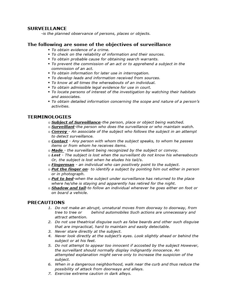 Surveillance Techniques Guide | PDF | Surveillance | National Security