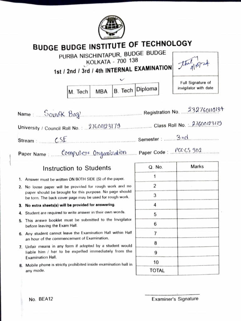 27600123179_Souvik Bag | PDF | Computer Science | Computer Architecture