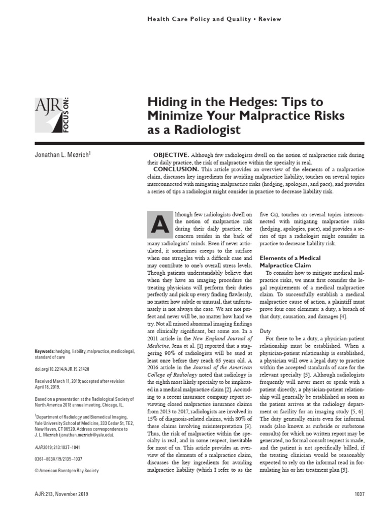Hiding in The Hedges Tips To Minimize Your Malpractice Risks As A ...