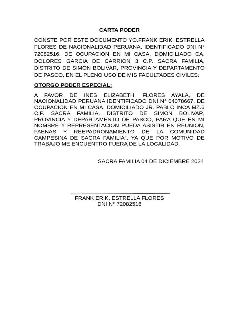 Carta Poder para Representación Legal | PDF