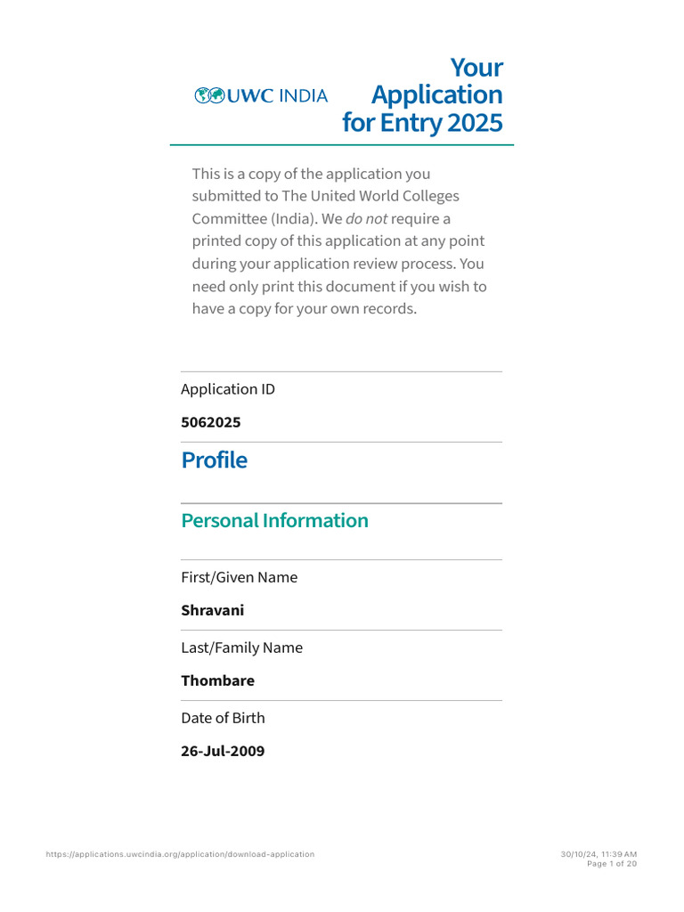 UWC India Application for Entry 2025 - Shravani Thombare - 5062025 ...