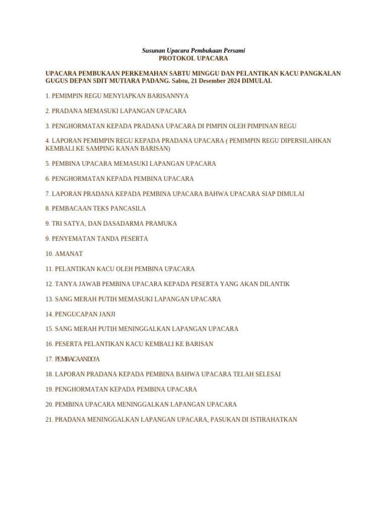 Susunan Upacara Pembukaan Persami | PDF