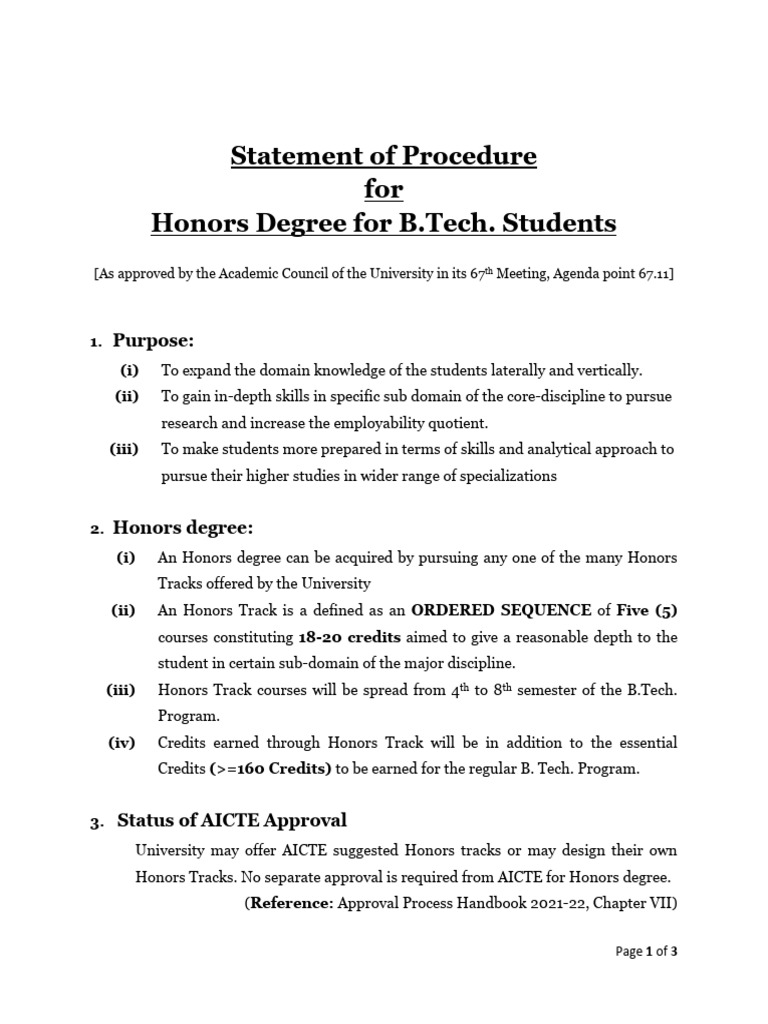 Statement - of - Procedure - SOP - Honors - Degree | PDF | Academic Degree