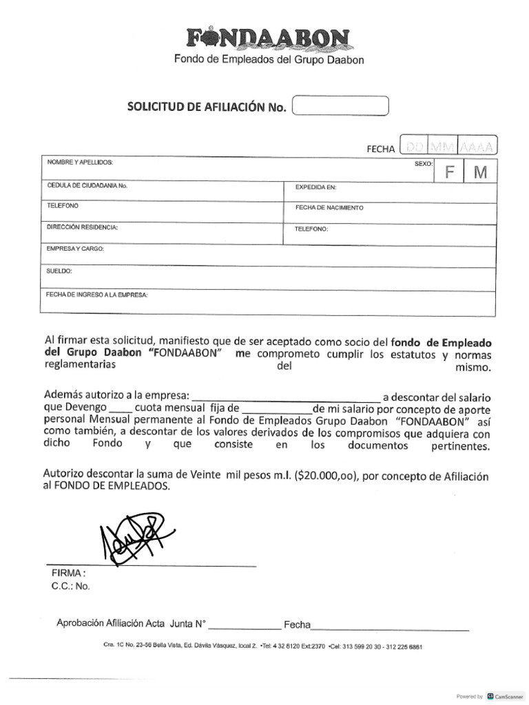 Formato Afiliacion Fondaabon | PDF