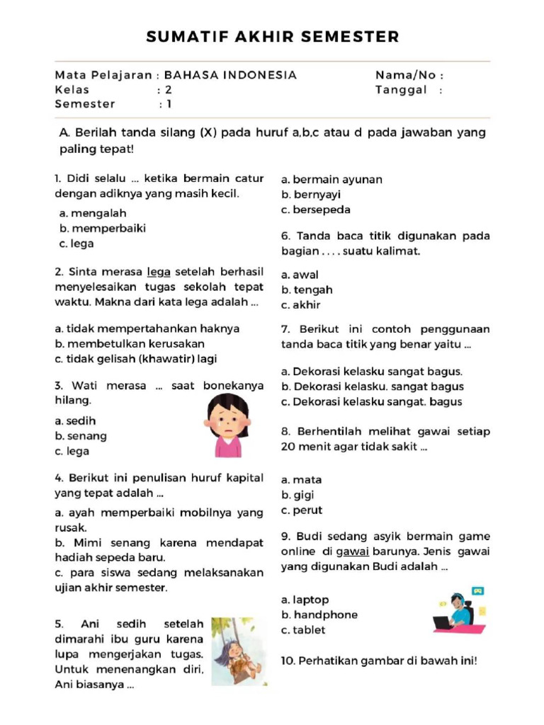 Soal Sumatif Akhir Semester Kelas 2 Semester 1 Bahasa Indonesia | PDF