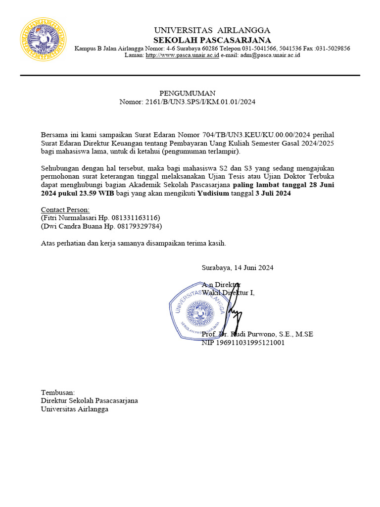 Surat Edaran Pembayaran Uang Kuliah Semester Gasal 2024-2025_FINAL | PDF