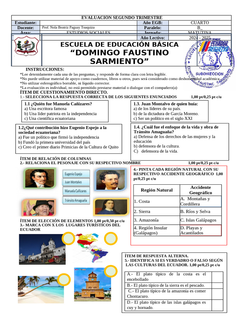 Examen Ii Trimestre de Eess Marina | PDF | Ecuador | Ciencias de la Tierra