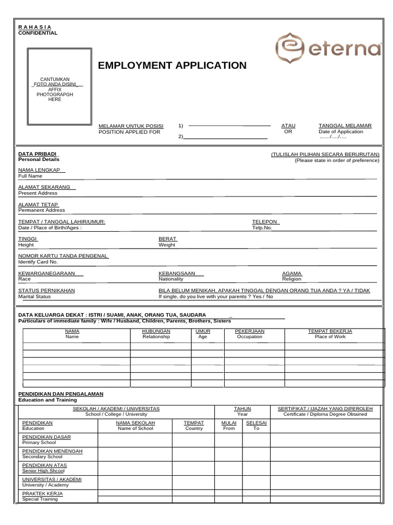 Eterna - Form Empl Application | PDF