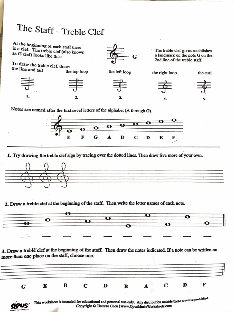 Amarilis Gutierrez - Treble Clef Worksheet | PDF | Musical Notation ...