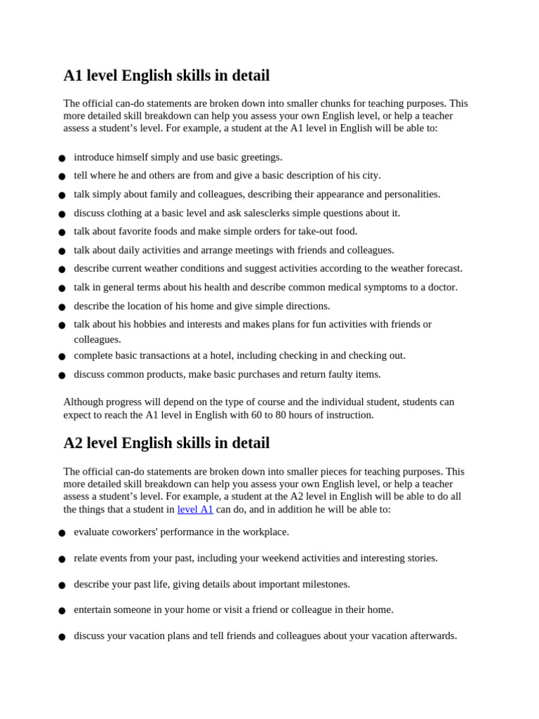 A1 C1 Level English Skills in Detail | PDF | Social Psychology | Psychology