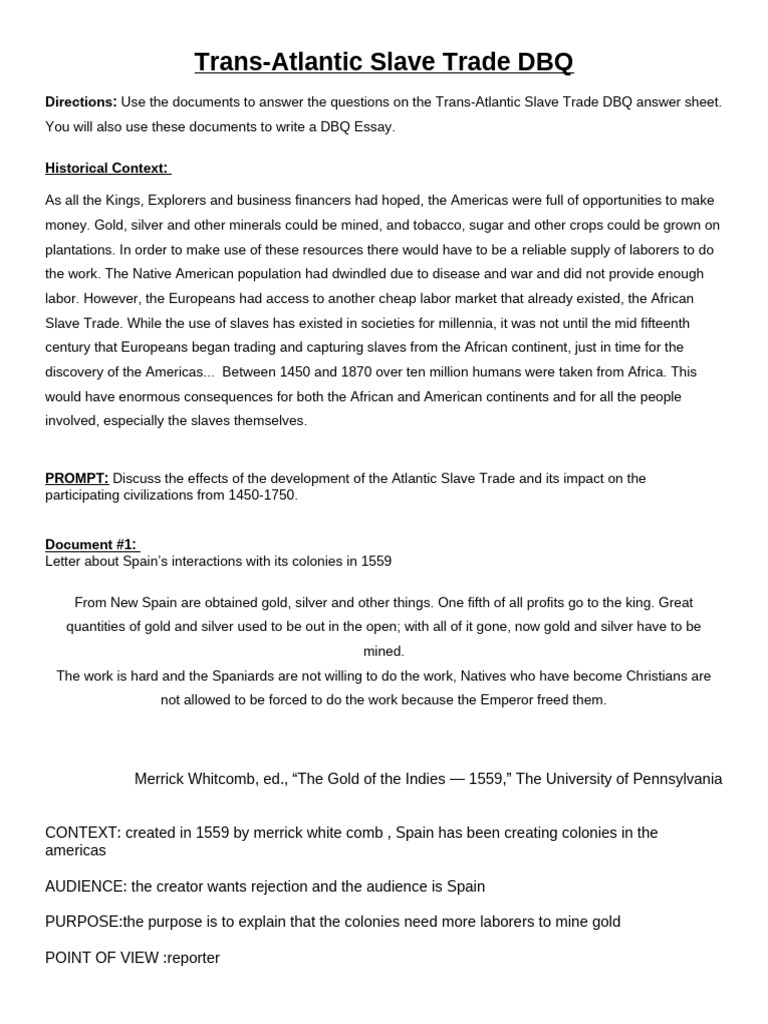 Amarilis Gutierrez - The Trans Atlantic Slave Trade DBQ STUDENT REVISED ...