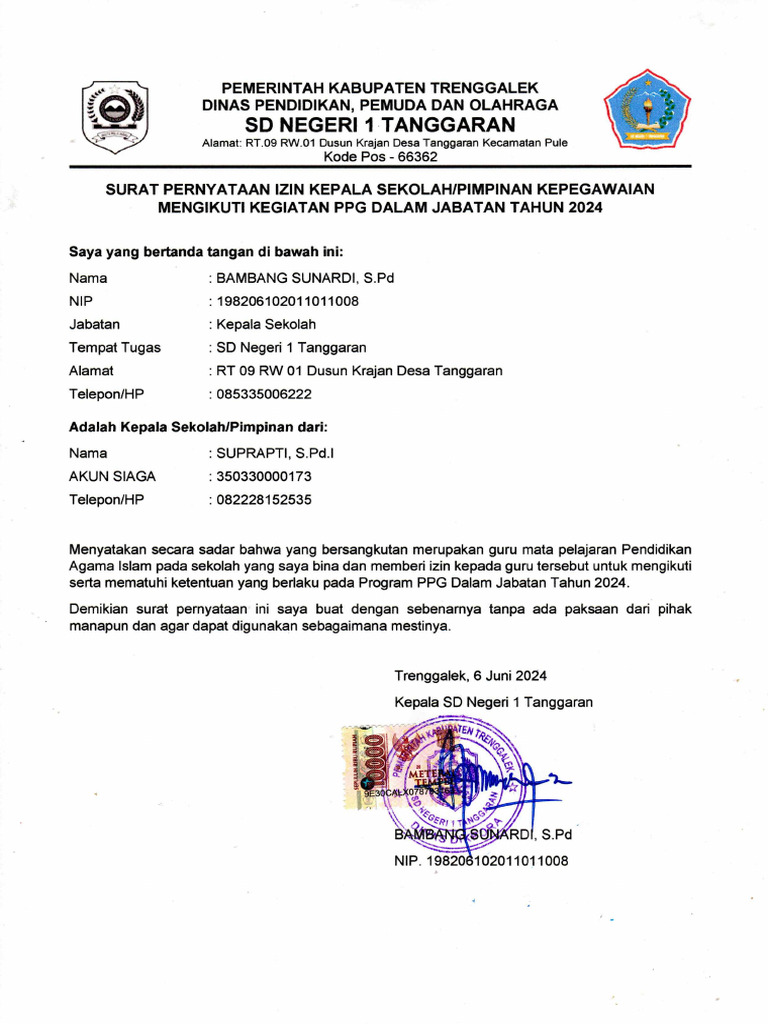 Pernyataan Kepala Sekolah Suprapti | PDF