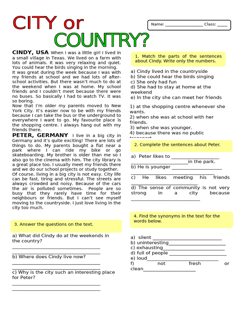 City vs. Country Life Comparison | PDF