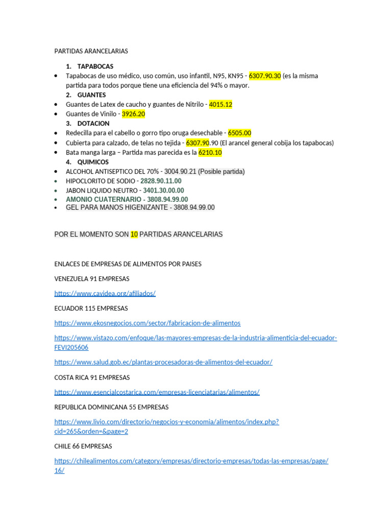 Partidas Arancelarias | PDF