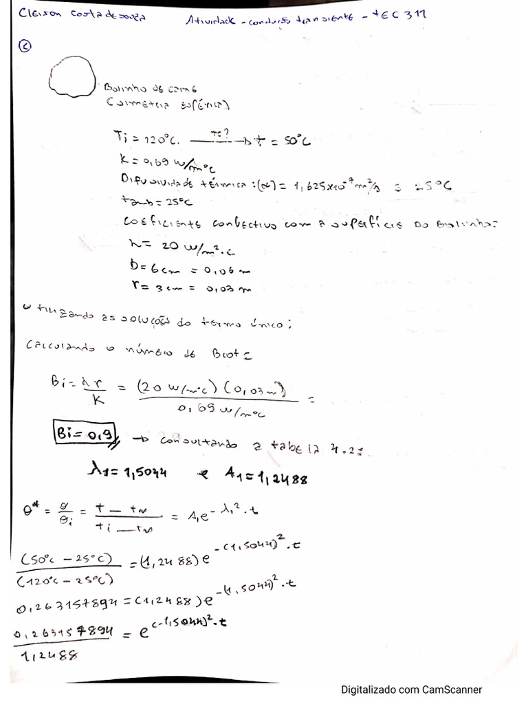 Atividade - Condução Transiente (Cleison) | PDF