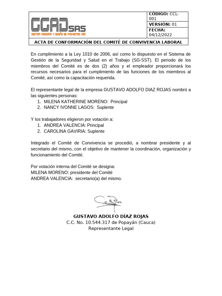 ANEXO 6 Acta de conformación Comité Convivencia Laboral | PDF