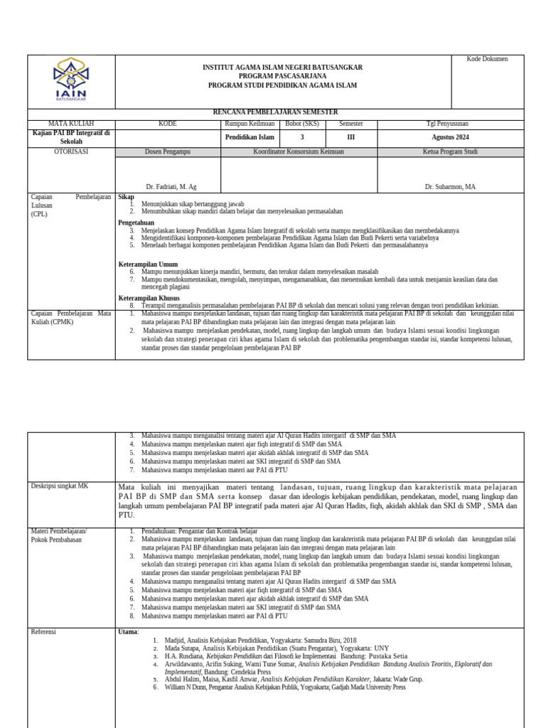 RPS Kajian PAI BP 2024 | PDF