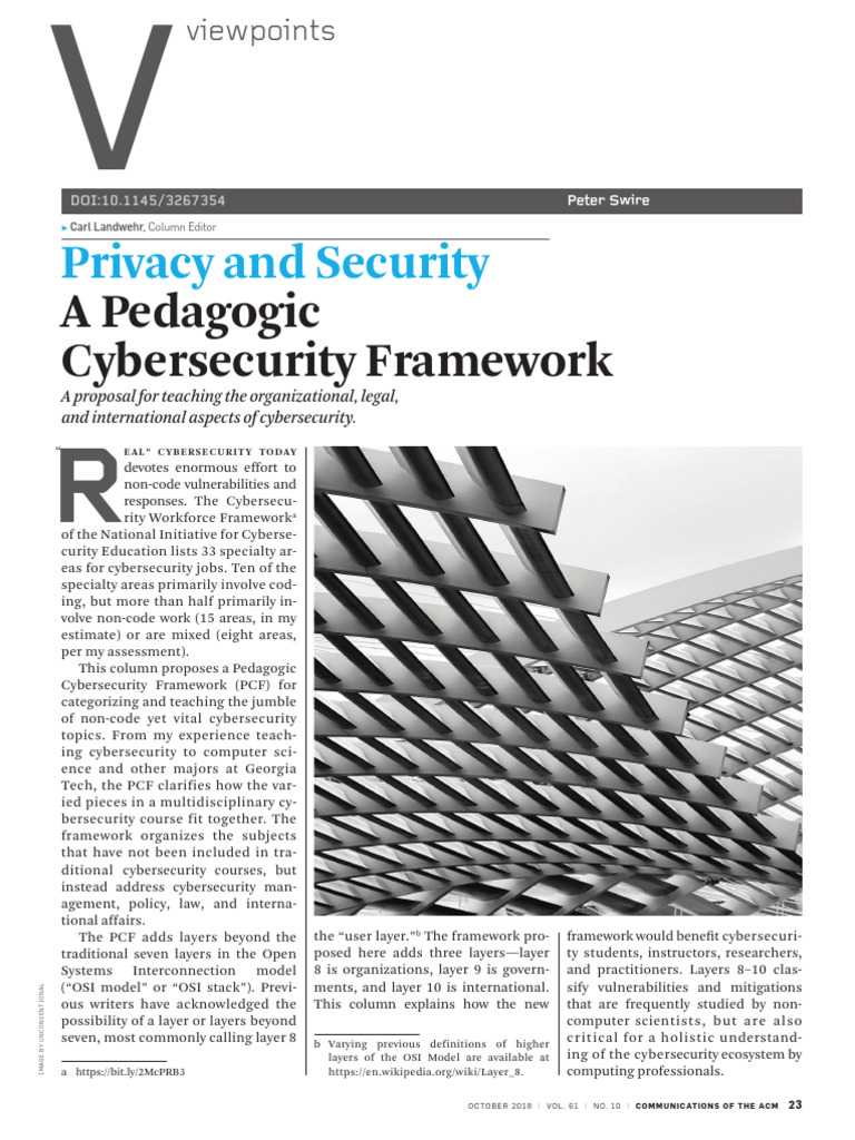 Pedagogic Cybersecurity Framework | PDF | Computer Security | Security