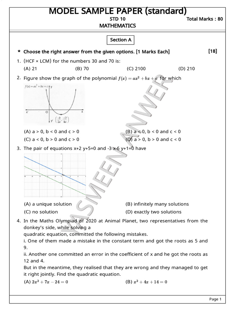 STD 10 Mathematics Model Sample Paper | PDF | Discrete Mathematics ...