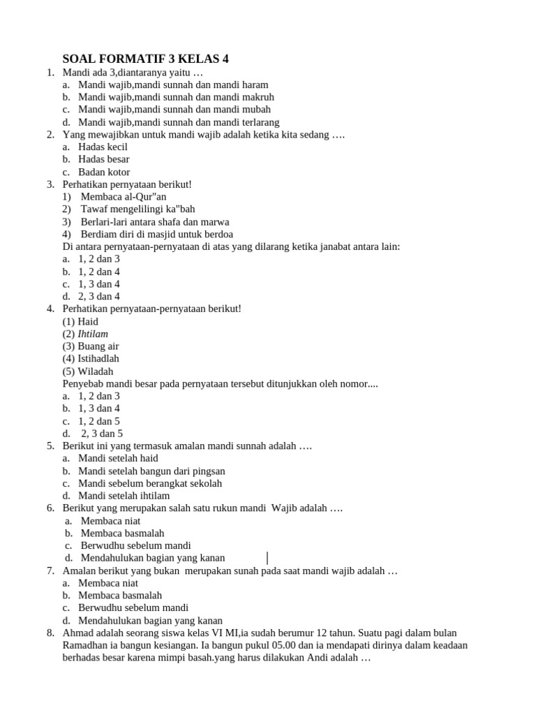 Soal Formatif 3 Kelas 4 | PDF