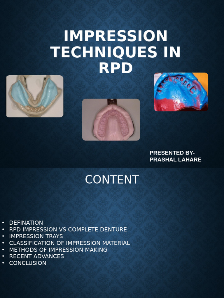 Impression Procedures in RPD | PDF | Dentures | Dentistry Branches