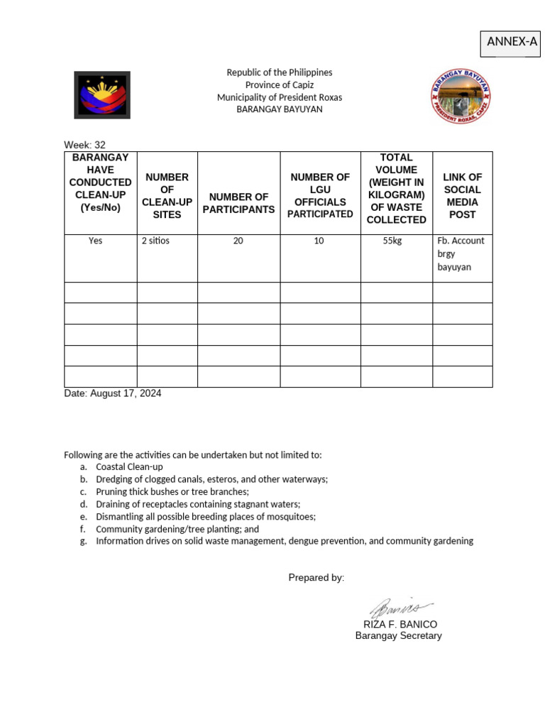 Kalinisan Week 32 BAYUYAN | PDF