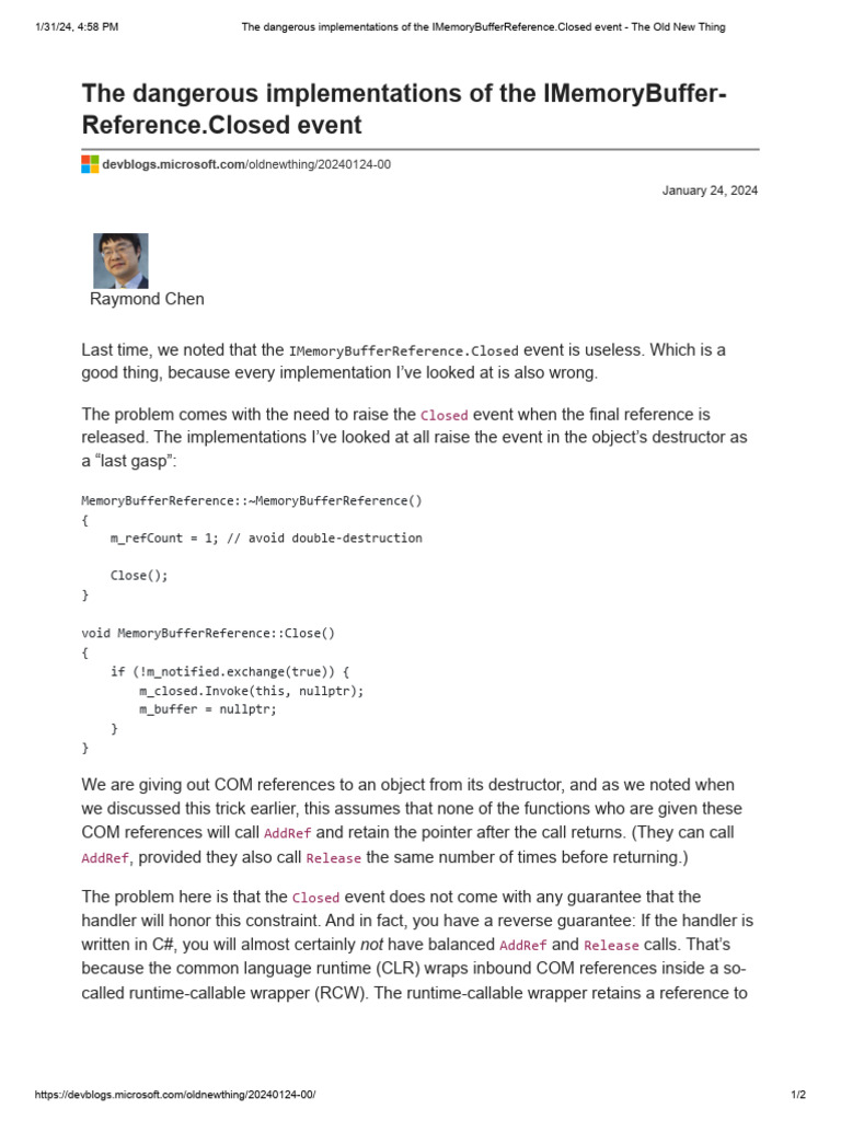 2024-01-24 - The Dangerous Implementations of The IMemory - Buffer - Reference - Closed Event ...