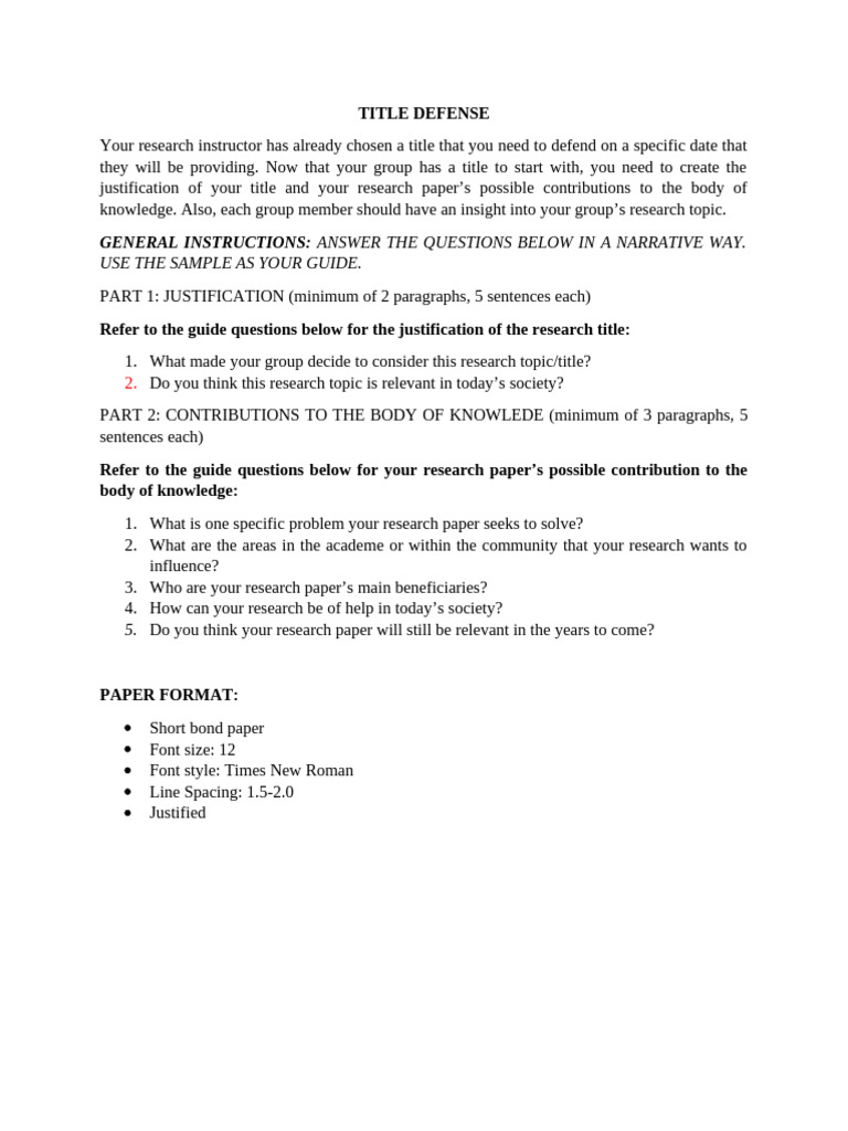 Title Defense Format | PDF | Learning | Teachers