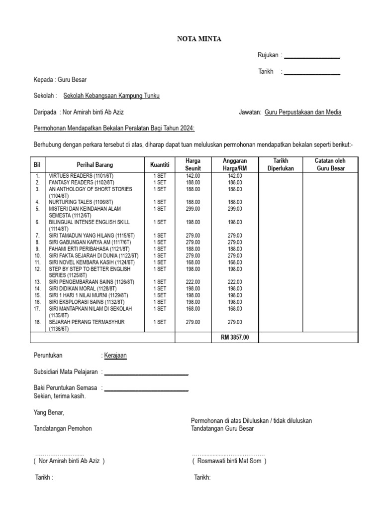 Nota Minta KOSONG | PDF